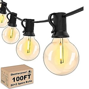 Svater Outdoor String Lights 100ft, Patio Lights Outside with 52 Shatterproof LED Edison G40 Bulbs, Waterproof Hanging Globe Lighting for Bistro Backyard Cafe Market, Warm White