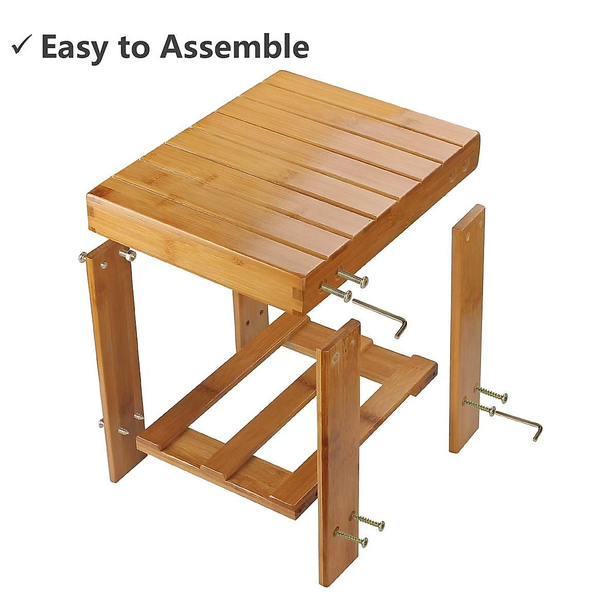 ASelected Bamboo Shower Stool Small 13 Inch Wood Shower Bench Waterproof Wooden Foot Stool with Storage Shelf for Small Spaces Bathroom Bedside Inside Shower Entryway Shoe Spa Bench