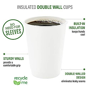 Restaurantware 500-CT Disposable White 4-oz Hot Beverage Cups with Double Wall Design: No Need for Sleeves-Perfect for Cafes-Eco Friendly Recyclable Paper-Insulated Wholesale Takeout Coffee Cup