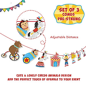 52pcs Carnival Circus Party Decorations Supplies, Carnival Birthday Party Ideas, Circus Happy Birthday Banner Balloons Tissue Paper Flowers Pom Poms Honeycomb Ball Circle Dots for Carnival Decoration