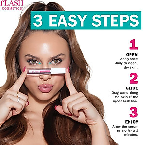 fLASH Eyelash Serum, Serum for Long, Curled Lashes - Enhances and Strengthens Your Natural Lashes - Safe and Effective Formula, 3-Month Supply