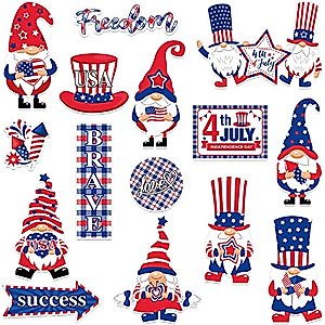 45 Pieces 4th of July Gnomes Bulletin Board Cut Outs Set Patriotic Independence Day Paper Decor Bulletin Board Cutouts Memorial Day Decor for Farmhouse Home Classroom Party