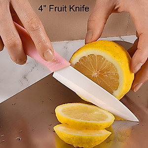 wgzixezn Ceramic Knife Set with Covers Pink Handle 6 Kitchen Knives Pcs - 6" Chef Knife 5" Utility Knife 4" Fruit Knife 3" Paring Knife Knife Block Holder and a Peeler,Pink