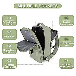 coofay Travel Backpack For Women Men Airline Approved Carry On Backpack Flight Approved Waterproof Sports Luggage Backpack Casual Daypack Small Hiking Backpack Grey Green