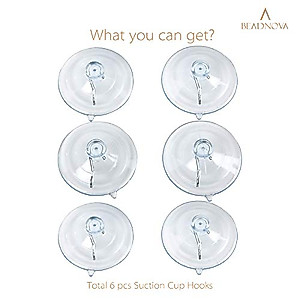 BEADNOVA Suction Cup Hooks 2.5 Inches Suction Cups with Hooks Suction Cup Hook for Window Glass Wall (6 Packs)
