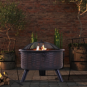 Fire Pit, Portable Firepits for Outside Patio, Outdoor Wood Burning Fire Pits 26" Small Round Steel Fireplace Clearance for Backyard Garden Bonfire Camping…