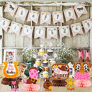 ANGOLIO Cowgirl Honeycomb Table Decorations - 12Pcs My First Rodeo Themed Honeycomb Table Decor Pink Cow Paper Honeycomb Centerpieces Western Theme Party Pink Little Cowgirl Party Table Decoration
