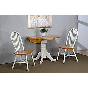 Sunset Trading Oakley Selections 42" Round Extendable Drop Leaf Table | Antique White/Light Oak Solid Wood| Seats 4 | Dining Room Kitchen Furniture