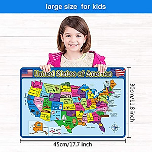 4 Pieces Educational Preschool Placemats for Toddlers and Kids, Non Slip Washable Reusable Learning Placemats for Nursery Homeschool Kindergarten Classroom Supplies (Map, Human Body, Solar System)