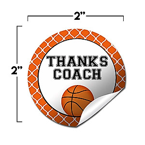 Basketball Team Coach Appreciation Thank You Sticker Labels, 40 2" Party Circle Stickers by AmandaCreation, Great for Envelope Seals & Gift Bags