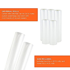 Black + Decker Vacuum Sealer Bags Combo Pack of 5 Rolls, Use for Sous Vide or Meal Prep, BPA Free, Dishwasher Safe, Tear Resistant, Safe to Microwave, Boil, or Freeze
