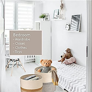 OHROS 1 Piece Woven Baskets For Storage Cotton Rope Baskets For Organizing 11 Inch Cube Storage Bin Small Laundry Basket For Bathroom Cat Dog Toys Bin Clothes Closet Storage Shelf Organizer 11x11x11''