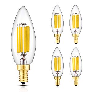 CRLight Dimmable LED Candelabra Bulb 70W Equivalent 700LM, 6 LED Filaments Real 6W LED Chandelier Light Bulbs, 3000K Soft White, E12 Base, B10 Candle Clear Glass Decorative Bulb, Pack of 4