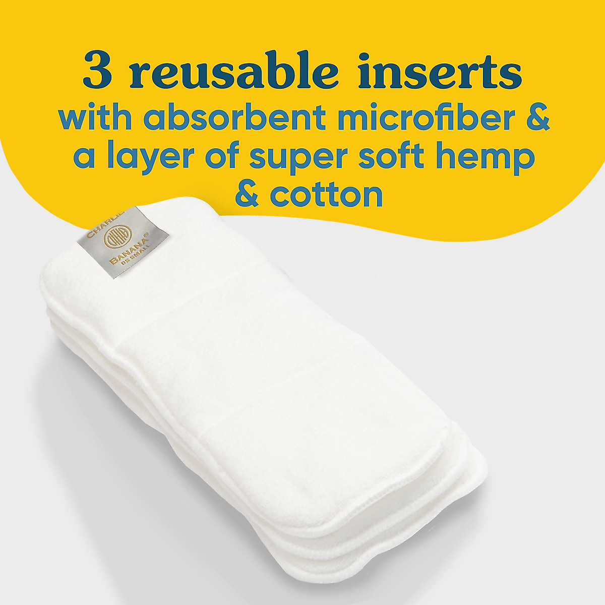 Charlie Banana Baby Super Absorbent Hemp Reusable and Washable Diaper Insert, One Size, 3-Pack, Small