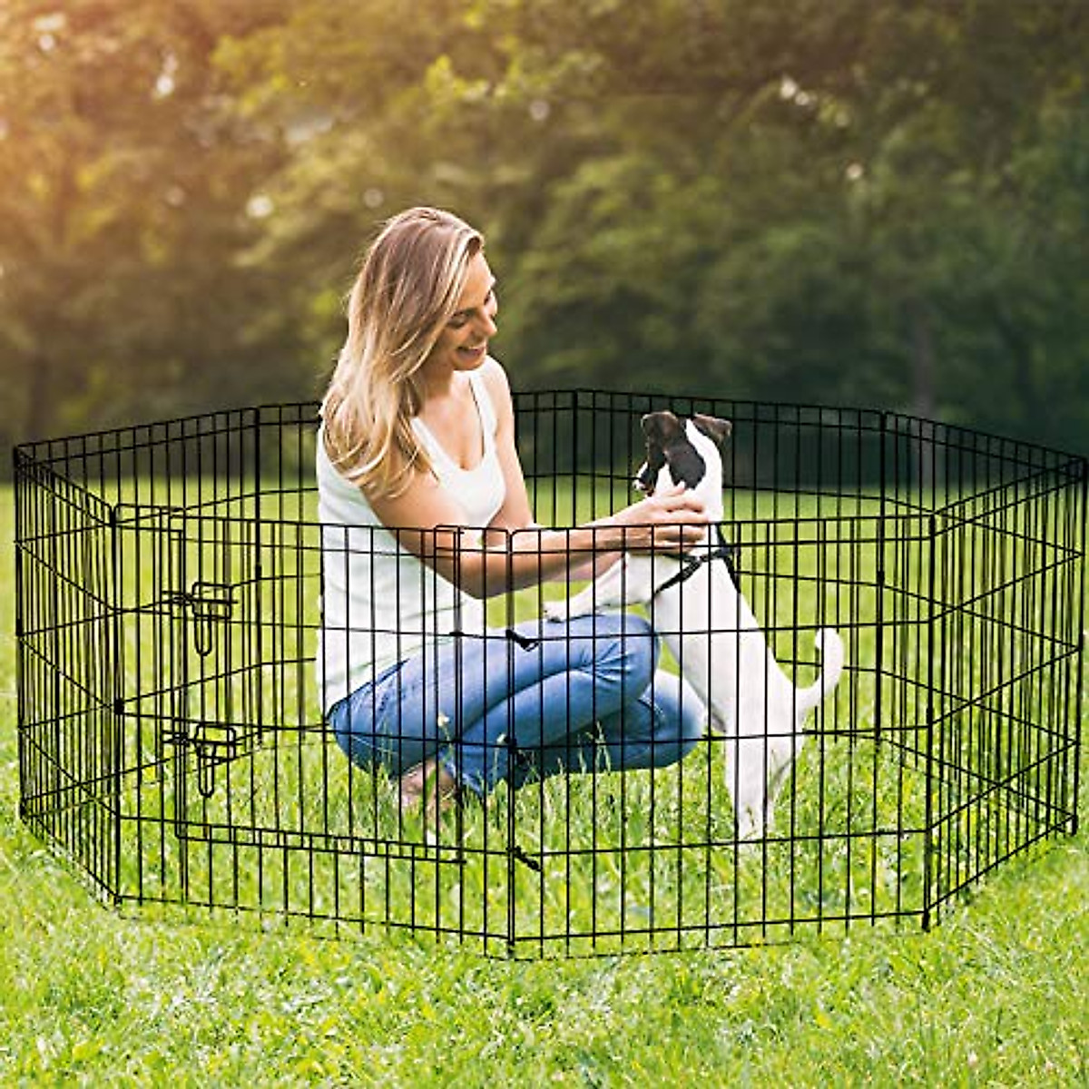 Puppy Pet Playpen 8 Panel 24 Inch Indoor Outdoor Metal Portable Folding Animal Exercise Dog Fence Ideal for Pet Animals Dog Cat Rabbit Breed Puppy (24" x 24" x 8)