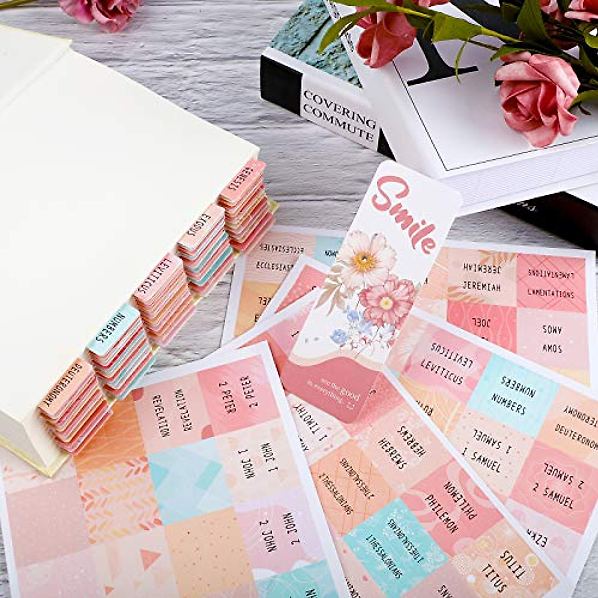 PAIVSUN Bible Tabs for Study Bible, Bible Journaling Supplies Christian Gift for Women, 66 Bible Index Tabs Old and New Testament, 14 Blank Tabs, Large Print Bible Book Tabs for Women Kids - Pinkbrown
