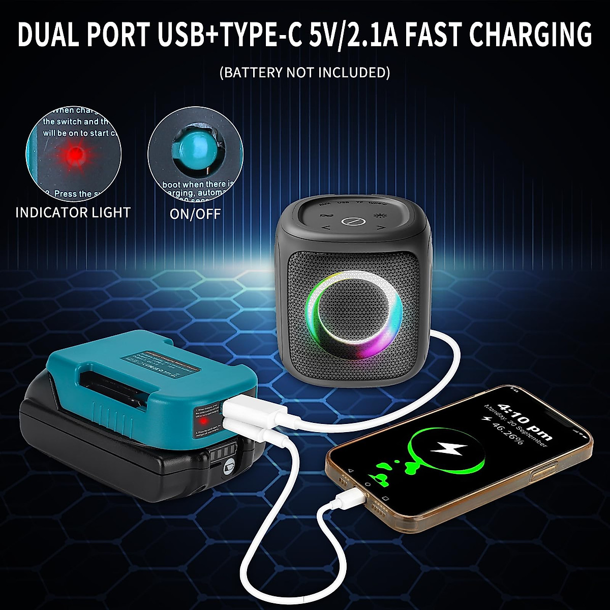 5-Packs USB Charger Adapter for Makita 18V LXT Battery,Battery Holders with USB-A&USB-C 2.1A Fast Charge Ports
