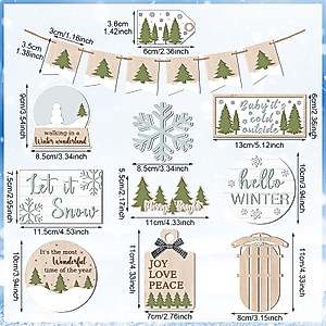Thyle 16 Pcs Winter Tiered Tray Decor Set Wooden Winter Ornament Rustic Farmhouse Decorations for Gifting Table Home Decor