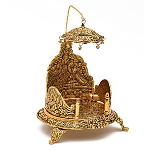 Nirmal Handicraft Gold Metal Handicraft Pooja Jhula | Swing| Palana | Ladoo Gopal Singhasan |Nand Gopal Palana | Hindola for Ladoo Gopal, Laxmi ji and Ganesh Ji
