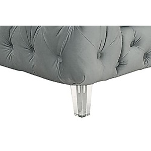 Iconic Home Modern Contemporary Tufted Velvet Down-Mix Cushons Acrylic Leg Sofa, Grey