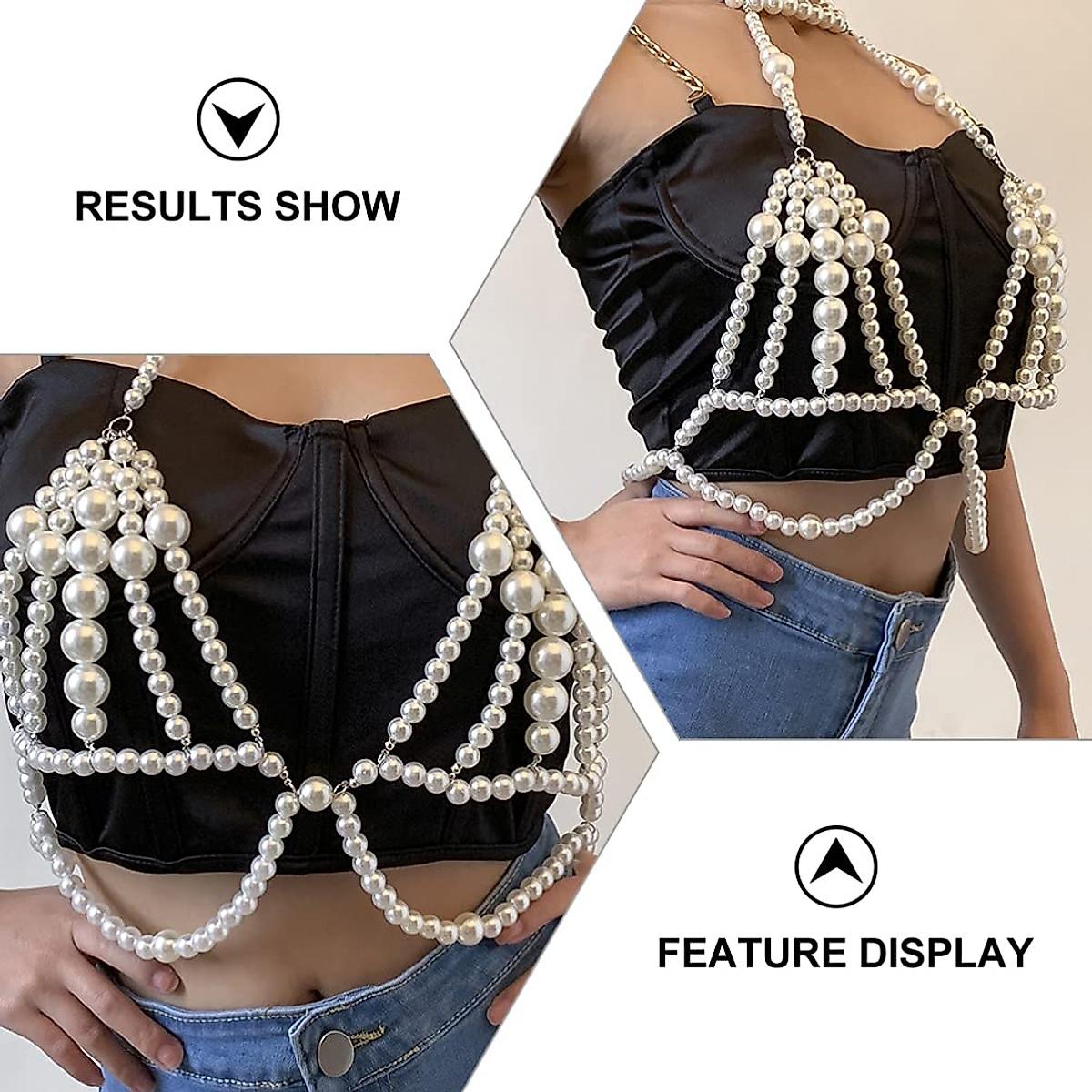 Happyyami Faux Pearl Body Chain Bikini Body Chain Crystal Bra Imitation Pearl Bikini Chain Under Outfit Bra Summer Bikini Women Body Chain Bra Body Lingerie Accessory Body Jewelry Accessory