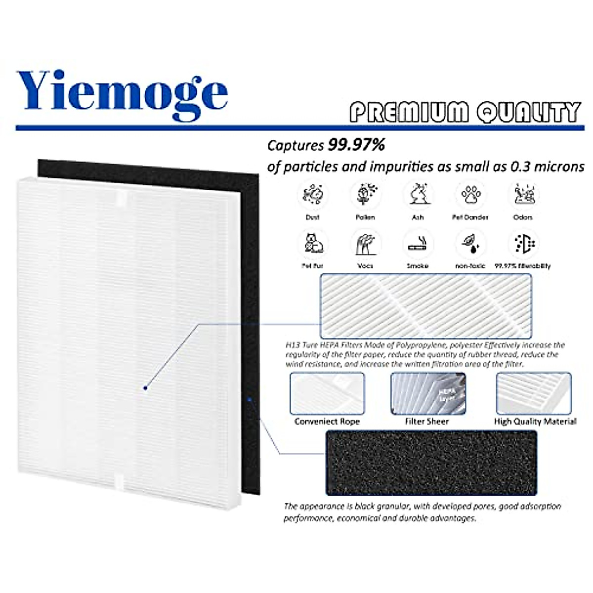 Yiemoge 115115 Replacement filter A: Compatible with winix Plasmawave C535 5300 5300-2 6300 6300-2 AM90 P300 Air Purifier - 2 TURE HPEA filter + 8 Pre-Filters