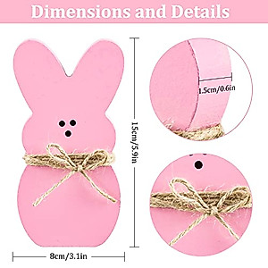 Whaline 3Pcs Easter Bunny Wood Sign Pink Blue Yellow Easter Rabbit Table Centerpiece with 32.8ft Jute Rope Freestanding Bunny Tabletop Tiered Tray Decor for Spring Birthday Home Farmhouse Party