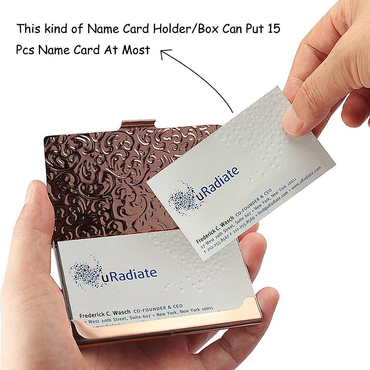 YOBANSA Stainless Steel Sculpture Rose Gold Business Card Holder Credit Card Holder Name Card Case Business Card Case for Men and Women (Rose gold 02)