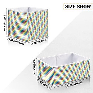 xigua Storage Cube Bright Rainbow Strips Foldable Storage Bins, Closet Shelves Organizer Fabric Storage Baskets for Clothes, Toys, Books, Office Supplies (Square)
