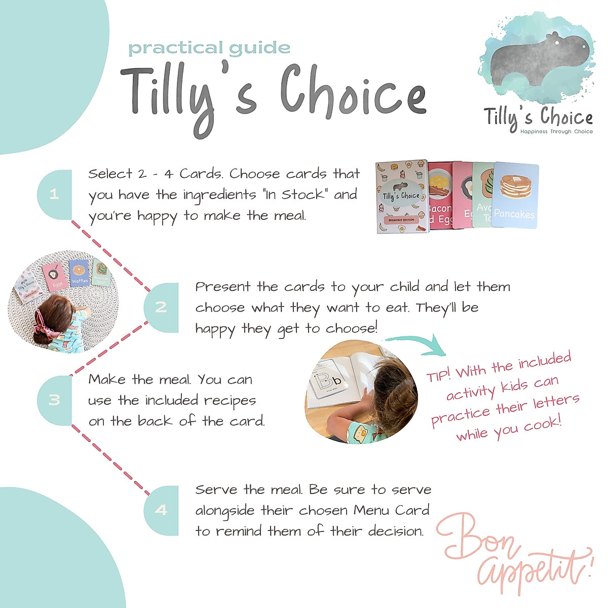 Tilly's Choice - Breakfast Edition Happy Mealtimes Through Choice | Picky Eaters Toddler Flash Cards 2-4 Mealtime Choice Cards Gift for New Parents Baby Shower Learning ABC Activity