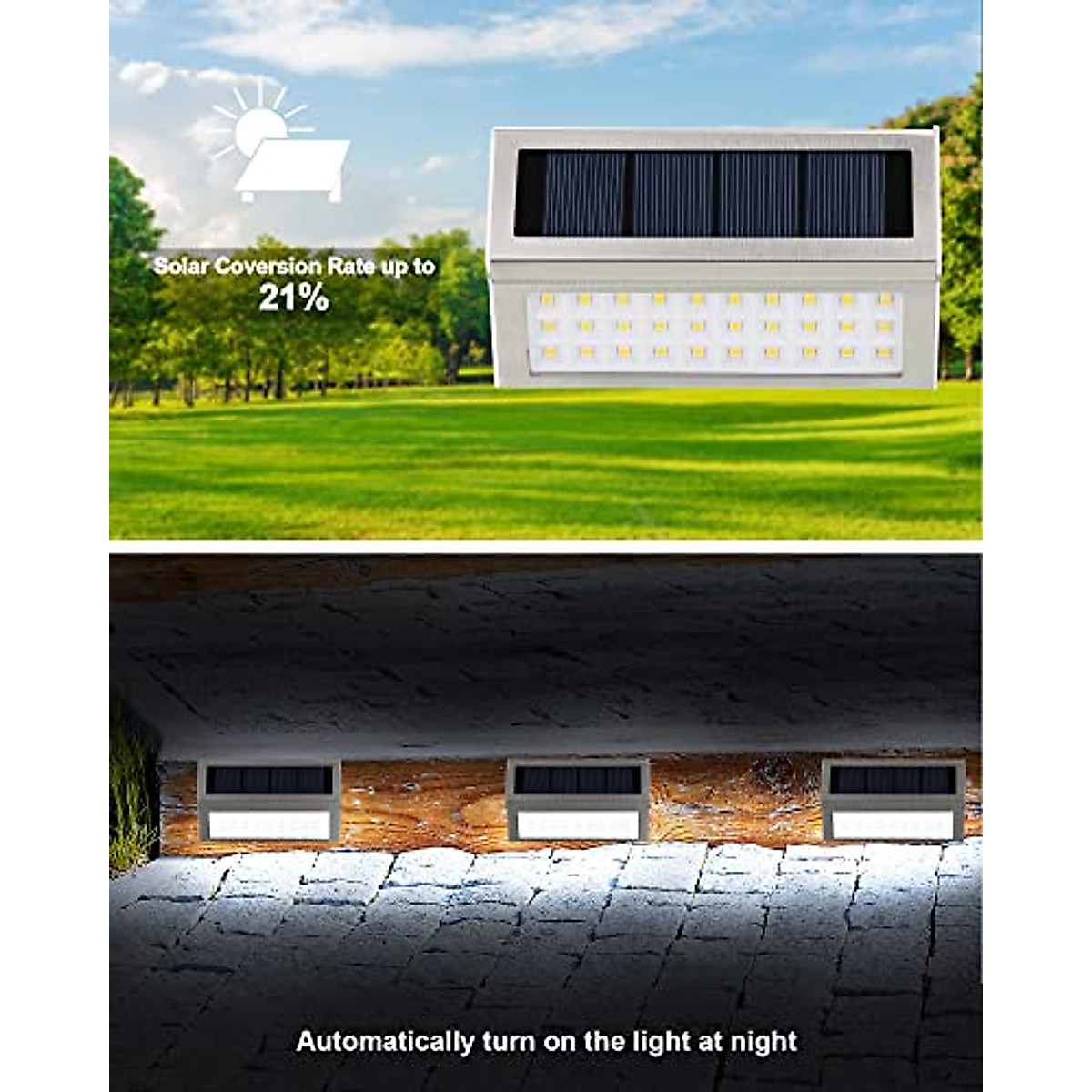 Treela 16 Pack Solar Step Lights Waterproof Stair Lights, Each One with 30 LED Lights, Outdoor Driveway Lights for Yard Fence Driveway Walkway Garden (Cold White Light)