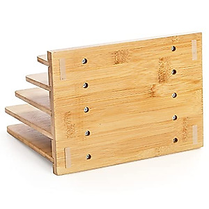 TOPZEA Mail Organizer Countertop, Bamboo Desk File Organizer Desktop File Holder 4 Slots Vertical Mail Sorter Holder file Rack Stand Letter Sorter Wood Desk Organizer for Envelope Document File Folder