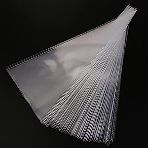 Large Cone Cellophane Bags,7x15 Inches 200 PCS Plastic Popcorn Cone Bags for Party, Clear Cone Shaped Treat Bags with Twist Ties