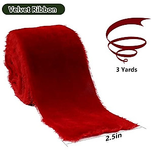 Red Velvet Ribbon, Chiffon Silk Ribbon Fringe Velvet Ribbon Christmas Velvet Ribbon Frayed Edges Ribbon Red Ribbons for Gift Wrapping Wedding Invitations Bridal Bouquets DIY Crafts (2.5in x 3 Yards)