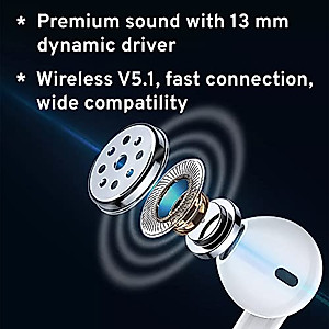 StitchGreen Pro 4 Bluetooth Earbuds TWS Wireless Sound Noise Cancelling, Wireless Earbuds with 5.1 Built-in Mic, Touch Sensor Control, IPX-4 Waterproof Compatible with iPhone/Android