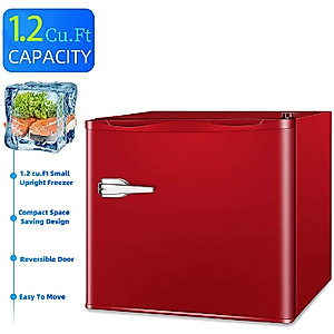 LHRIVER Mini Freezer Compact Upright Freezer, 1.2Cu.ft Small Freezer with Handle, Removable Shelves, Adjustable Thermostat Low Noise Mini Freezers for Bedroom, Apartment, Home, Office, Red