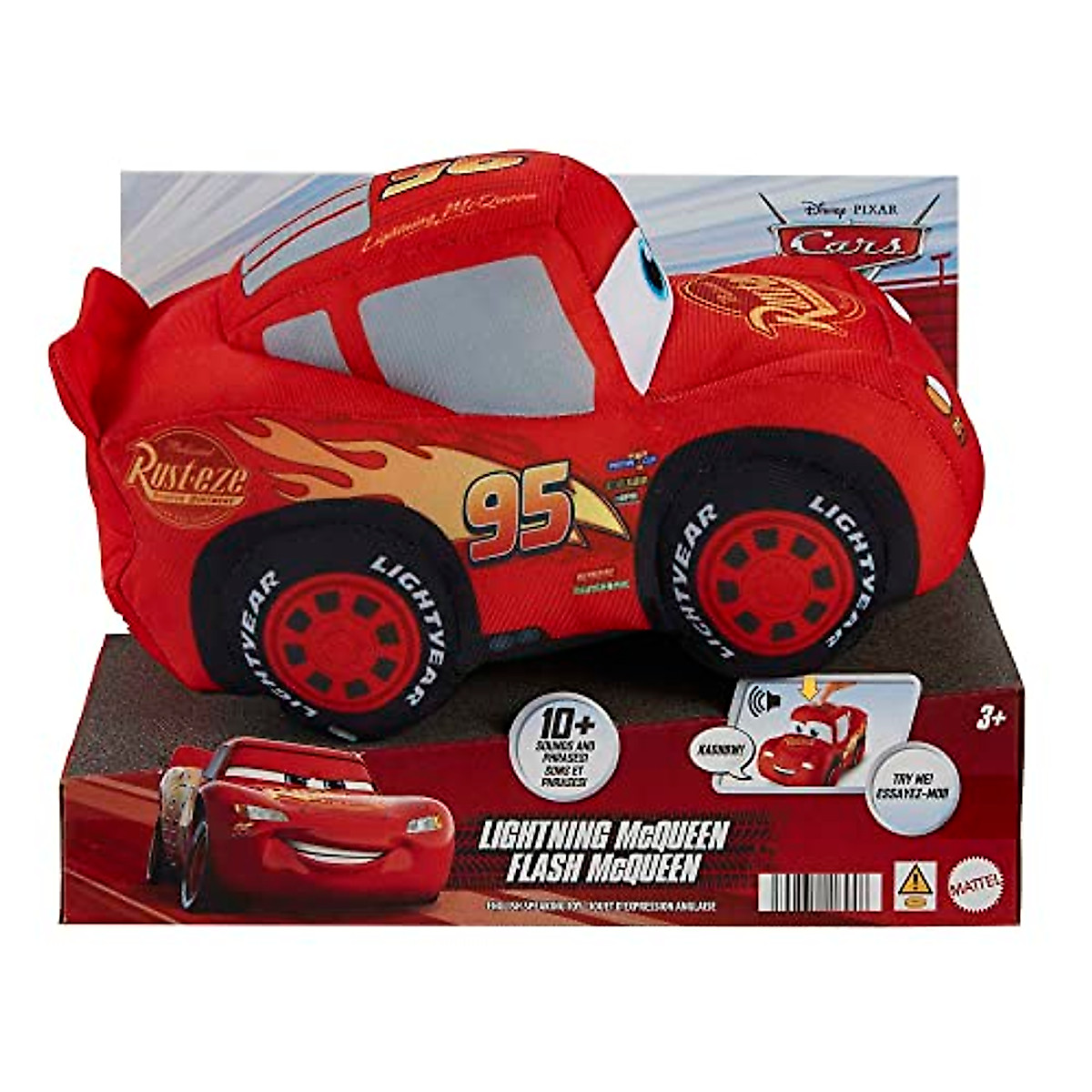 Disney and Pixar Cars 10-inch Lightning McQueen Talking Plush Toy Car with 10 Sounds