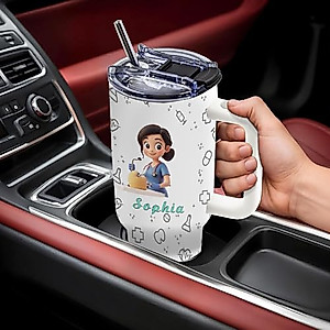 Personalized Nurse Tumbler 40oz -nurse medical instrument designer-Custom Name Insulated Travel Mug with Handle & Straw, Gift for Nurses, Medical Workers, Appreciation, Mother's Day f7UH2P