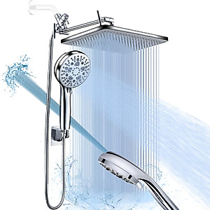 BSTKEECL 14”High Pressure Rain Shower Heads with Handheld Spray with Long Hoes Combo Rainfall Showerhead with 9Shower Water Sprayer Modes & Adjustable Extension Arm CP