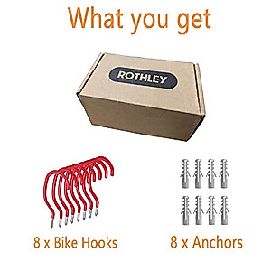 ROTHLEY Garage Hooks Heavy Duty : Bike Hooks for Garage Wall Ceiling Thickened Vinyl Coating Bike Hangers for Garage Large Screw in Storage Hooks Bicycle Hooks for Hanging in Garage (8 Pack,Red)