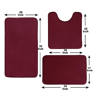 Madeals Memory Foam Bathroom Mat Set 4 Piece with Toilet Lid Cover and Rug Set Combo, Bath Mat Set 3 Piece and U-Shaped Toilet Floor Rug Burgundy