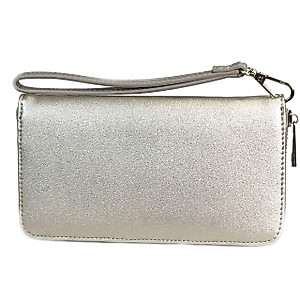 Zzfab Faux Leather Wallet Zip Around clutch Passport Wallet with Check Book Holder Pewter