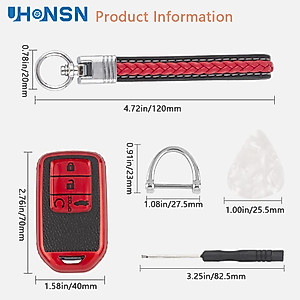 UHONSN Accessories for Honda Key Fob Cover Accord Civic Soft TPU Keys Full Covers Protector Case Pilot Odyssey Keychain Cute Girly Black & Red