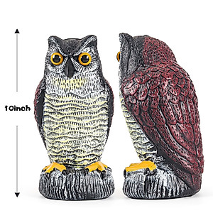 3 Pack Fake Owl Decoy to Keep Birds Away - Plastic Horned Owl Statues Bird Scarecrow Deterrents for Pigeon Hawk Squirrels Woodpecker, Halloween Decoration, Bird Scare Devices for Garden Outdoor Yard