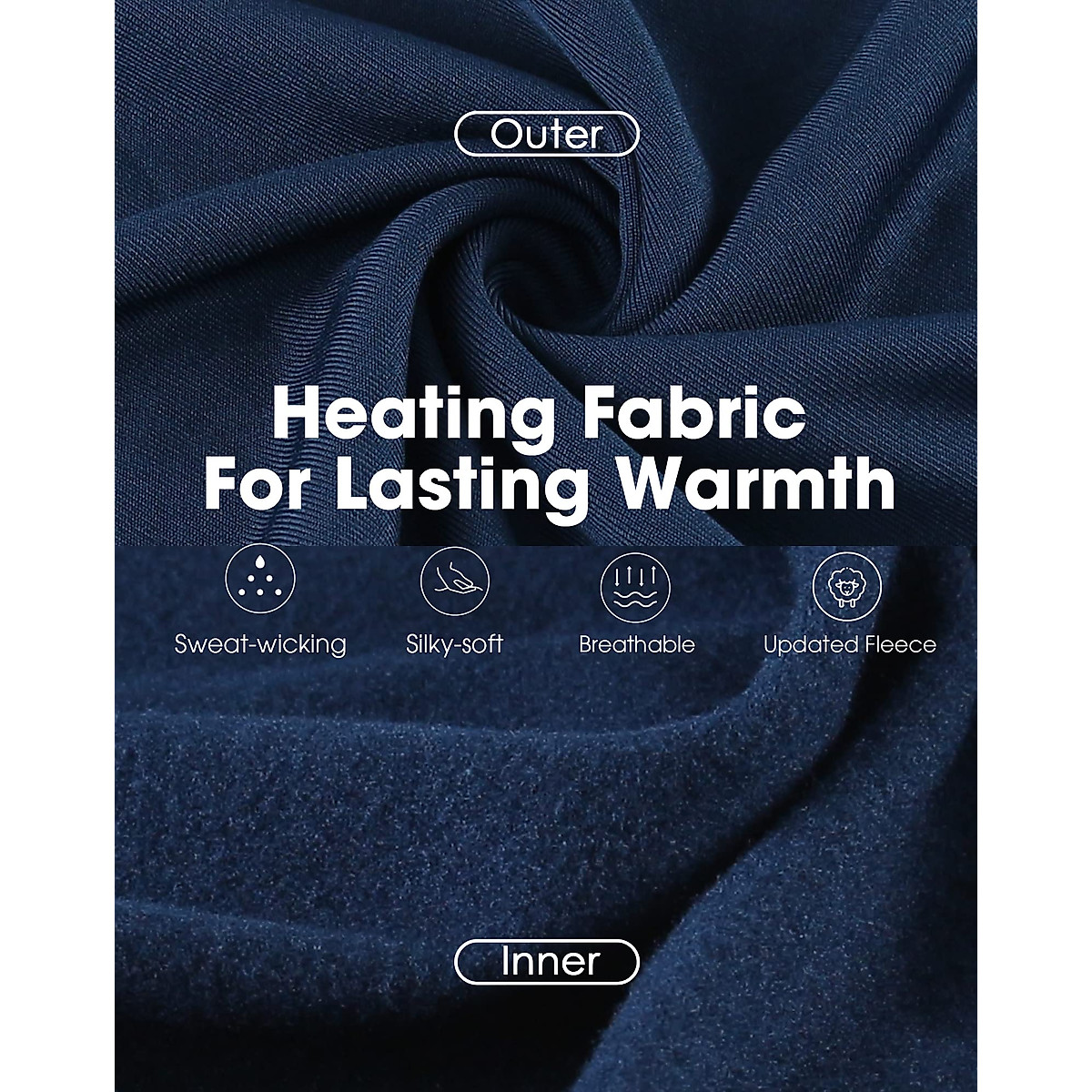 MANCYFIT Thermal Underwear for Women Fleece Lined Tops and Bottoms Base Layer for Cold Weather, Long Johns Sets Navy and White Lines X-Large