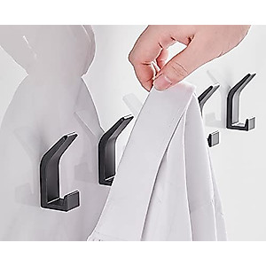 ALORE Bathroom Towel Hooks, Space Aluminum Coat Hook Robe Coat and Bath Brush Hook for Bath Kitchen Garage Hotel, Modern Heavy Duty Wall Mounted, Pack of 5(Black)