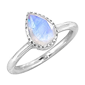 YoTreasure Moonstone Ring Solid 925 Sterling Silver Gemstone Jewelry