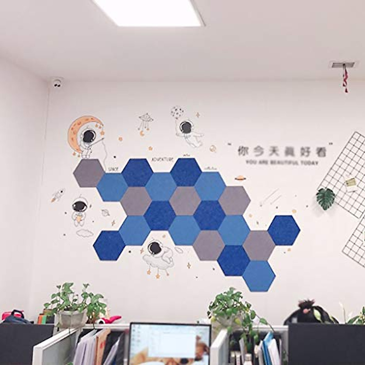 DIY Hexagonal Felt, Background Wall Stickers Living Room self-Adhesive Creative Photo Wall memo Note Board Photo Message Display Board