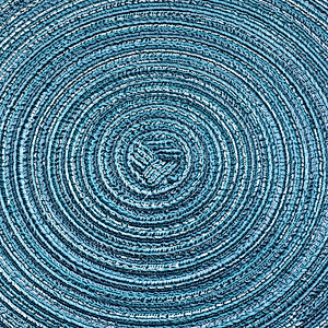 AHHFSMEI Round Braided Placemats Set of 8 Round Table Mats for Dining Tables Natural Woven Heat Resistant Place mats 15 Inch(Blue Silver,8)