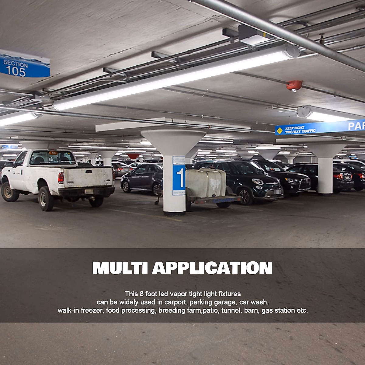 AntLux 8FT LED Vapor Tight Light, 100W 10000LM, 8 Foot LED Vapor Proof Light Fixture Outdoor Shop Lights, IP67 Waterproof LED Lights for Parking Garage Carport Car Wash, Freezer Light, Plug In, 4 Pack